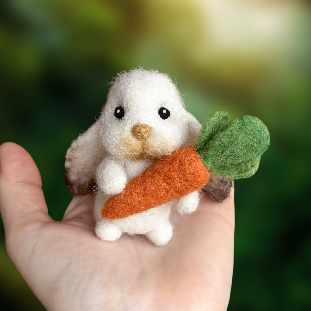 Needle Felted Bunny Ornament Felt Rabbit, Bunny With Carrot Easter ...