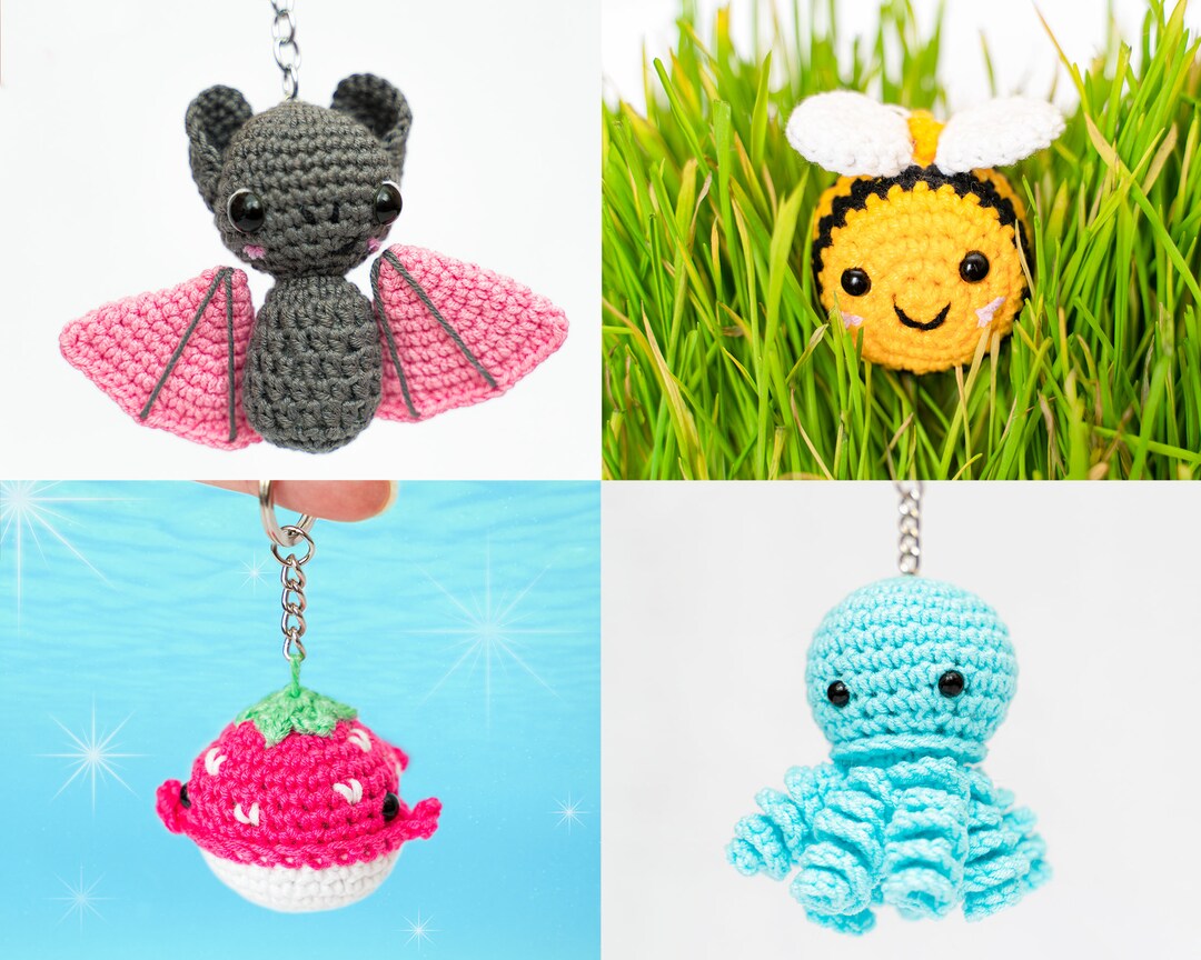 Crochet Keychain Crochet Animals Plush Keychain, Mini Bat, Frog ...