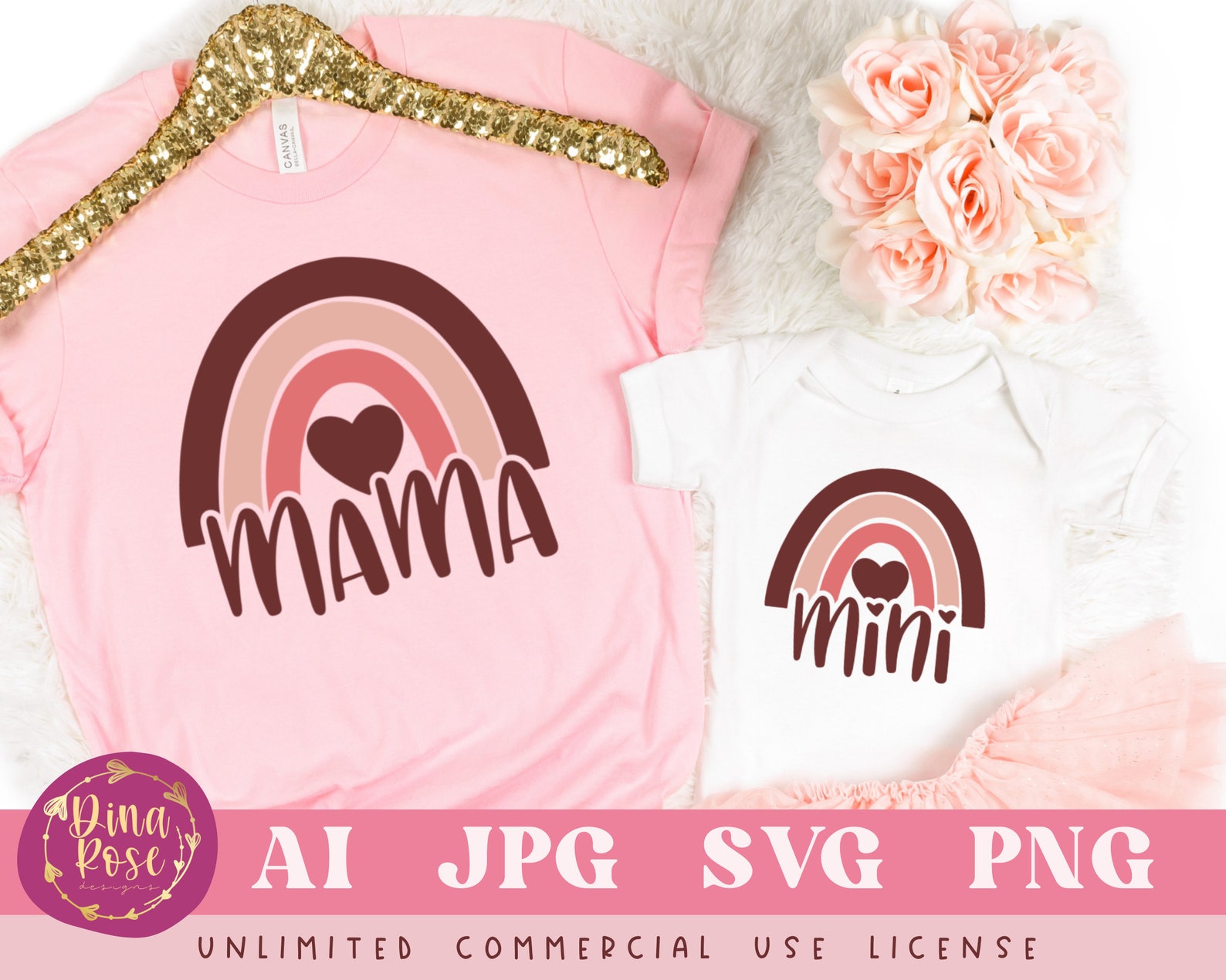 Mama Mini Rainbow Svg, Mommy and Me Svg, Mama Mini Svg, Baby Svg, Mama ...