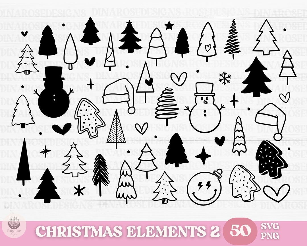50 Christmas Elements Svg Bundle, Christmas Svg, Christmas Hand Drawn ...