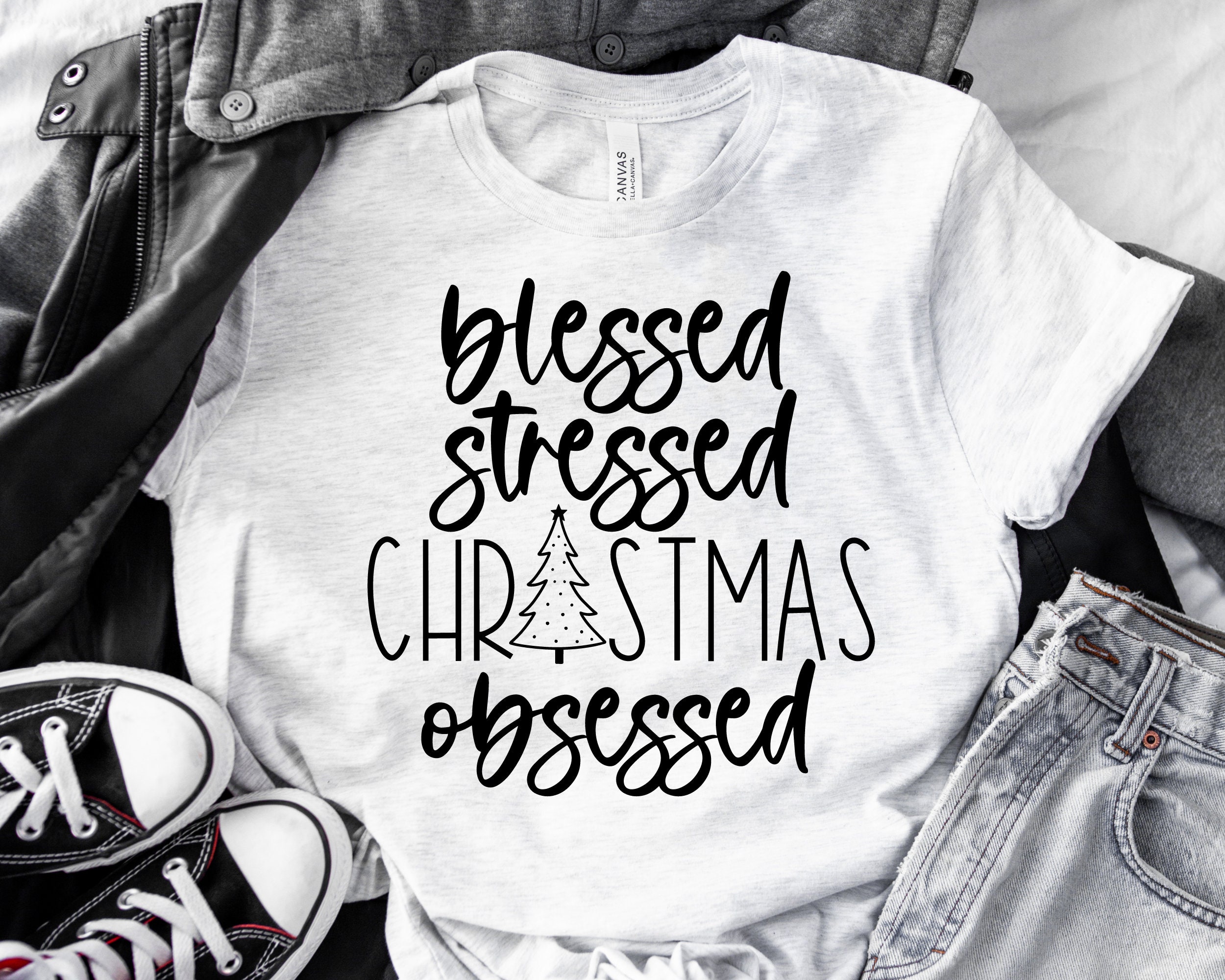 Blessed Stressed Christmas Obsessed Svg Christmas Svg - Etsy
