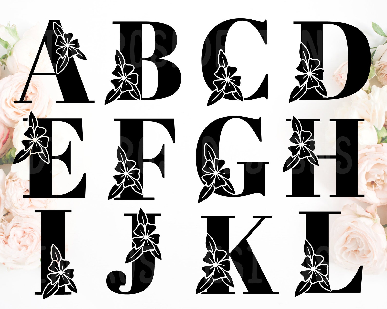 Monogram Svg Flower, Floral Alphabet Svg Bundle, Botanical Letters Svg ...