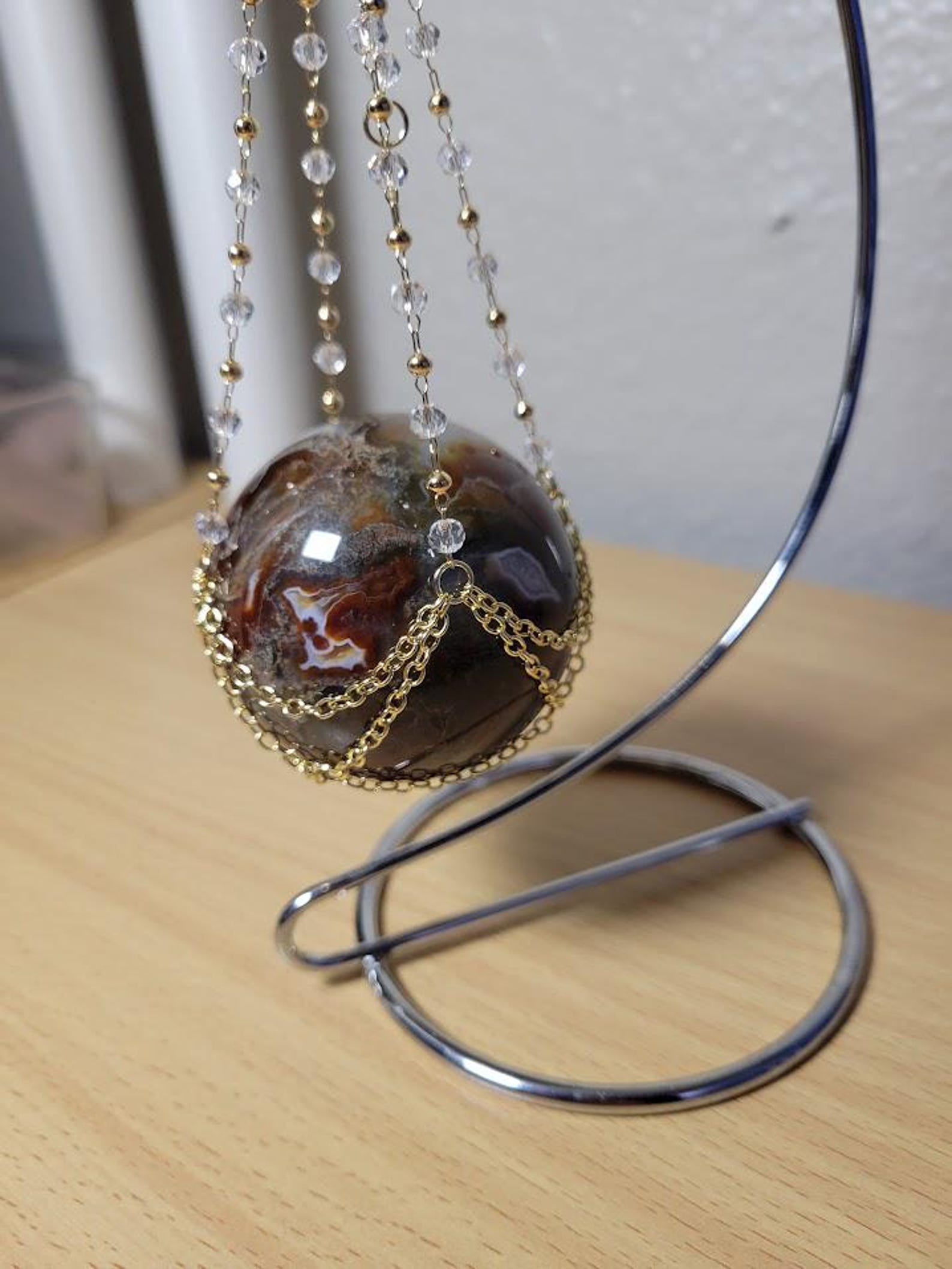 Crystal Sphere Holder: Hanging Basket Stand, Gold or Silver - Etsy