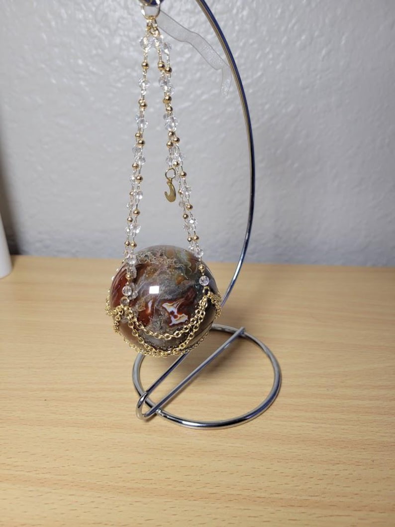 Crystal Sphere Holder: Hanging Basket Stand, Gold or Silver - Etsy