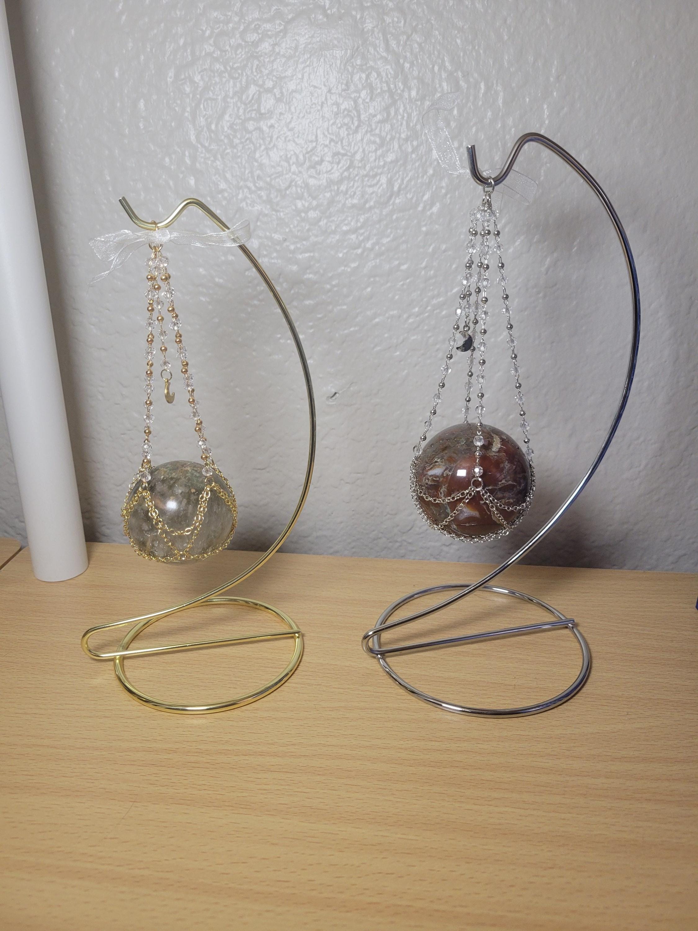 Crystal Sphere Holder: Hanging Basket Stand, Gold or Silver - Etsy