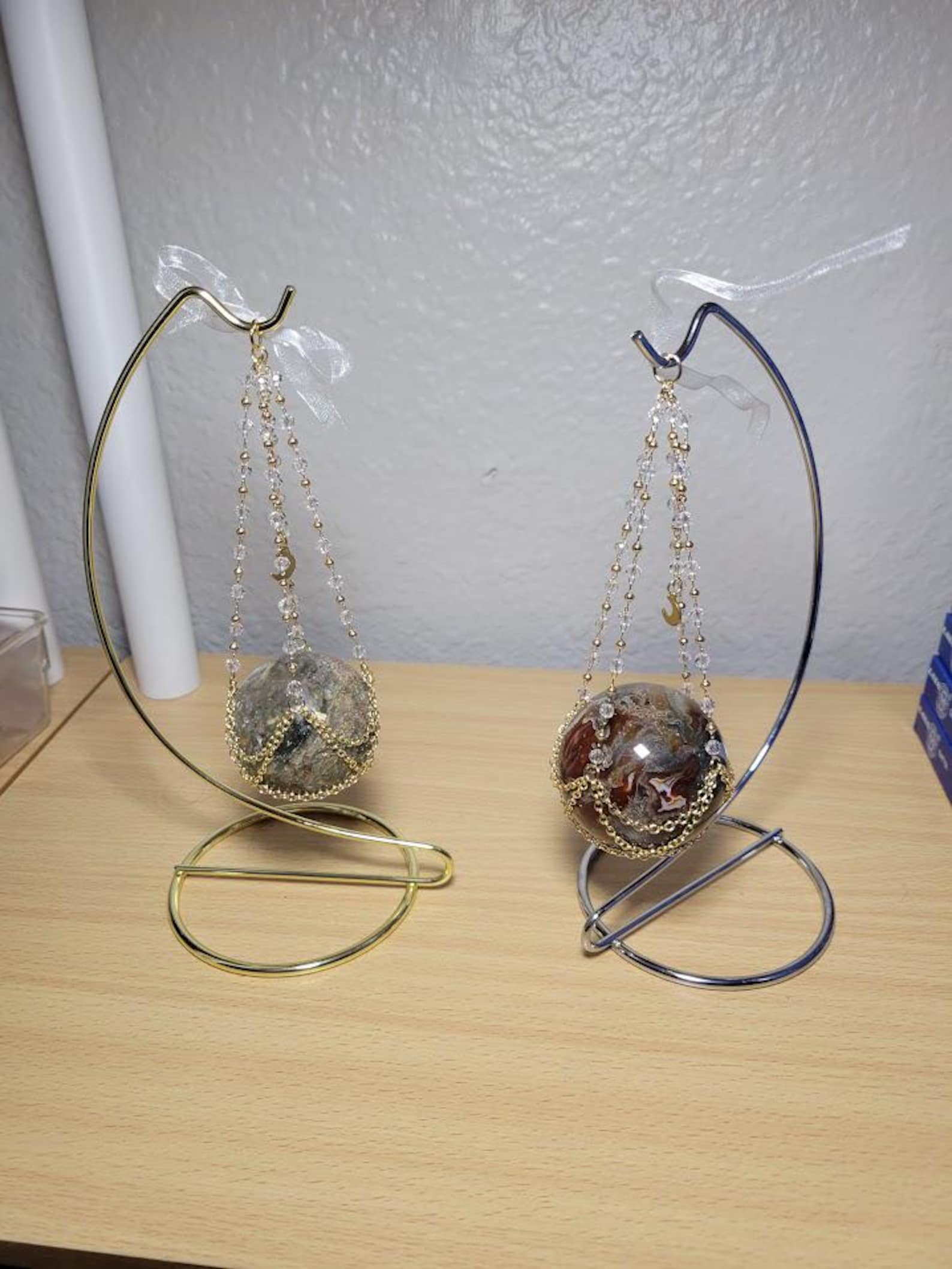Crystal Sphere Holder: Hanging Basket Stand, Gold or Silver - Etsy