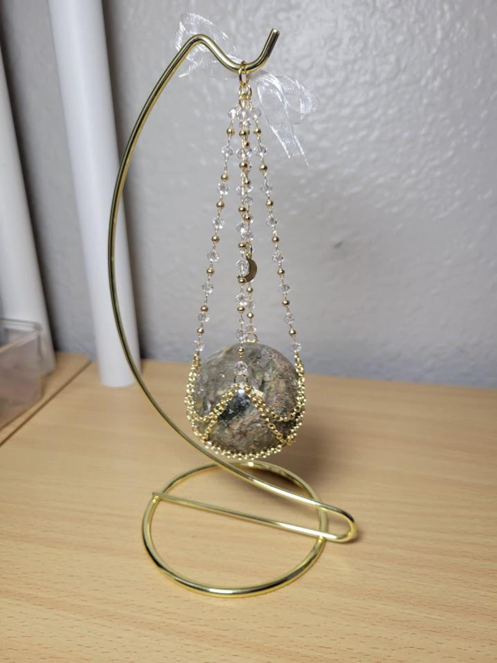 Crystal Sphere Holder: Hanging Basket Stand, Gold or Silver - Etsy