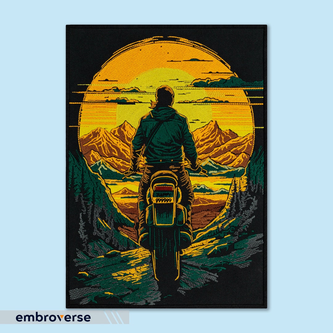 True Mountain Biker Large Back Patch, Embroidered Sunset Travel ...