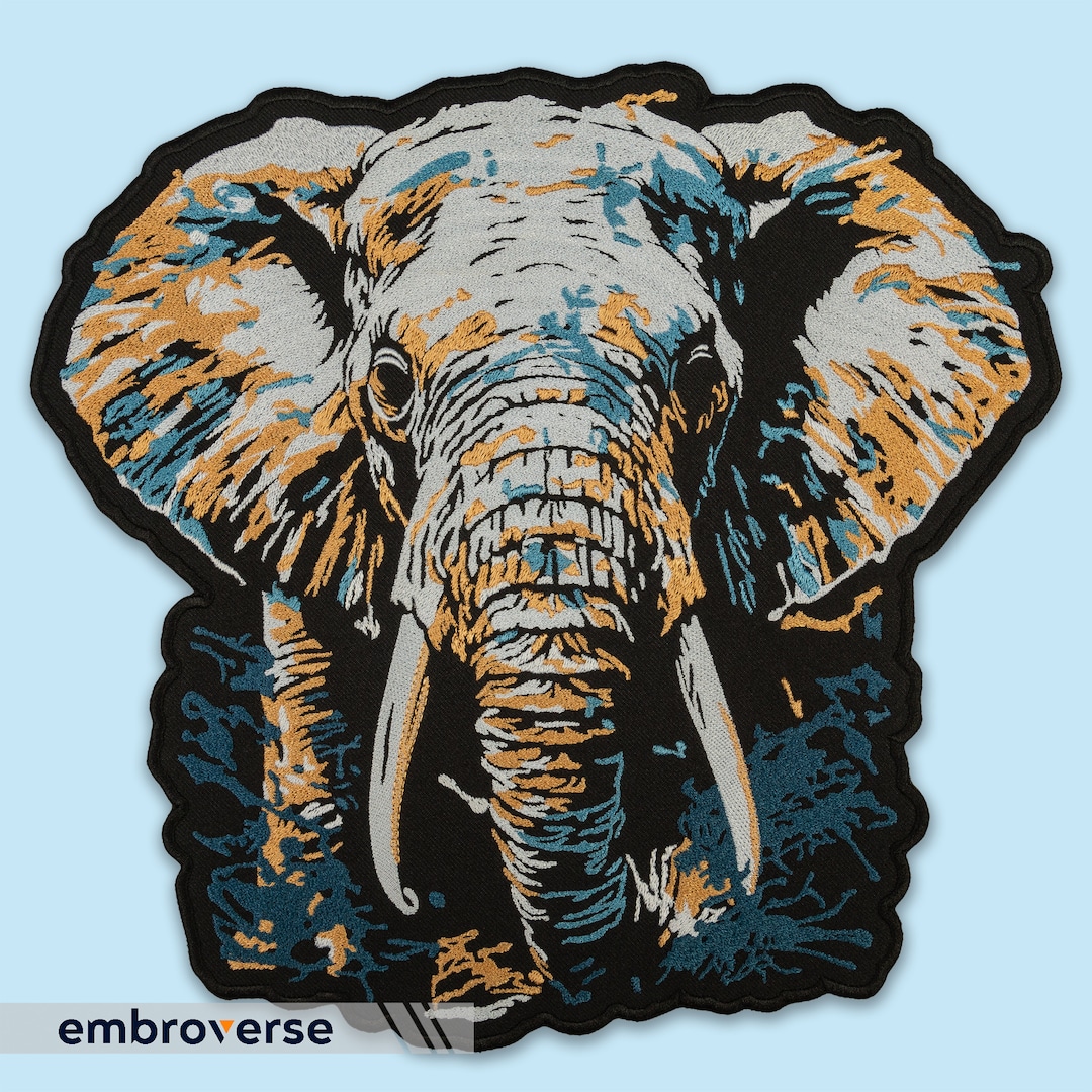 Realistic Elephant Head Large Embroidered Patch - Powerful Indian ...