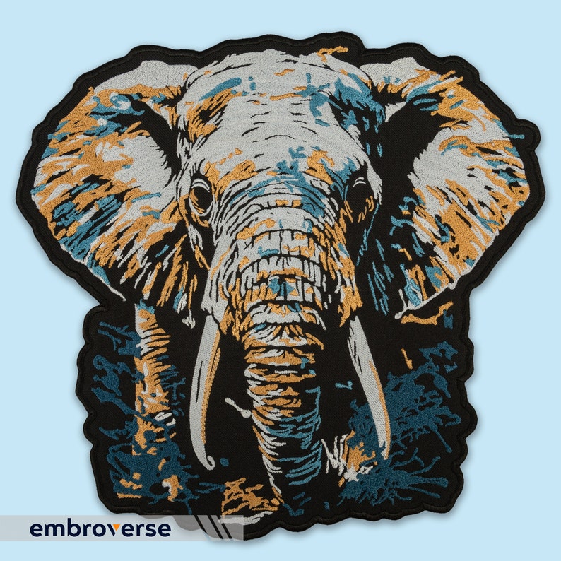 Realistic Elephant Head Large Embroidered Patch Powerful Indian Animal ...