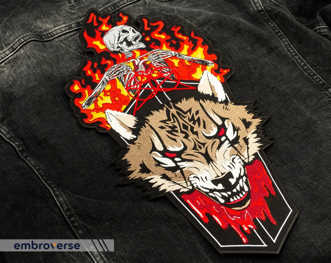 Hell Wolf Large Back Patch - Angry Wild Animal - Fire Skull Emblem ...