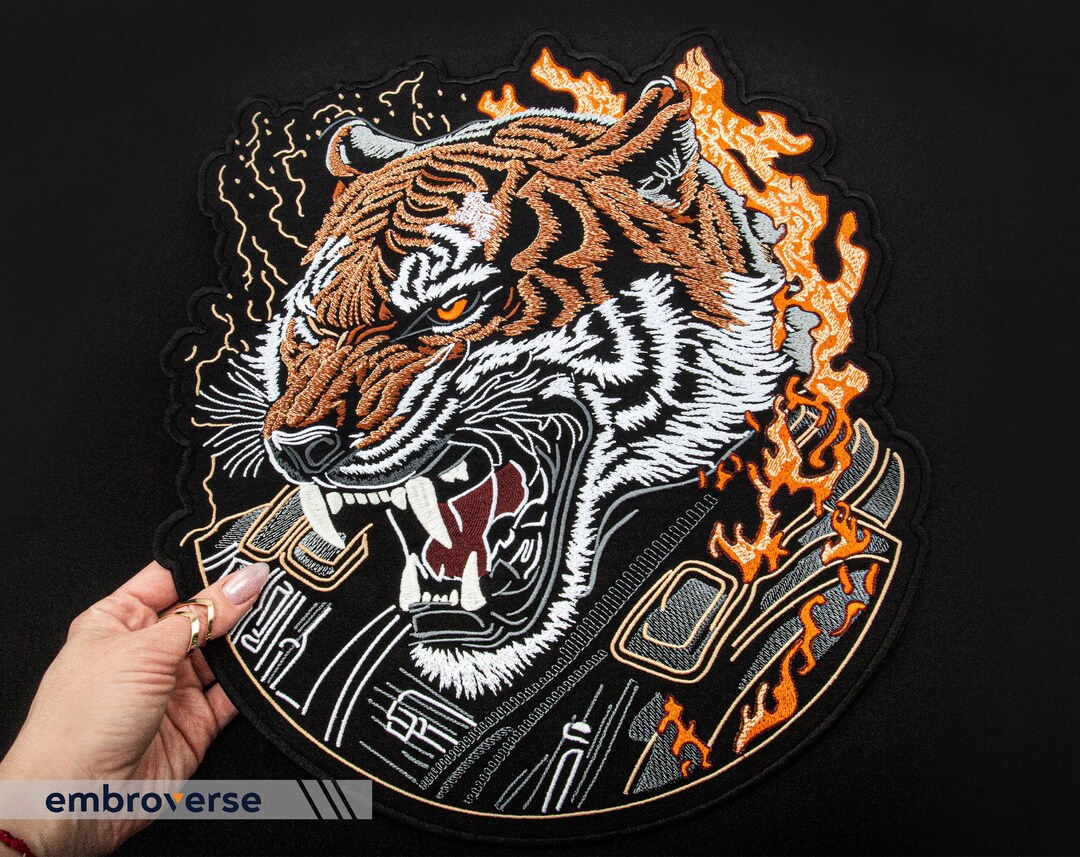 Angry Fiery Tiger Large Patch - Realistic Tiger Face - Biker Gang ...