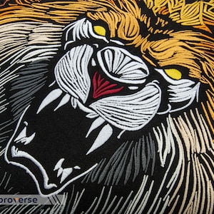 Royal Lion Large Back Patch - Golden King Crown - Angry Wild Animal ...