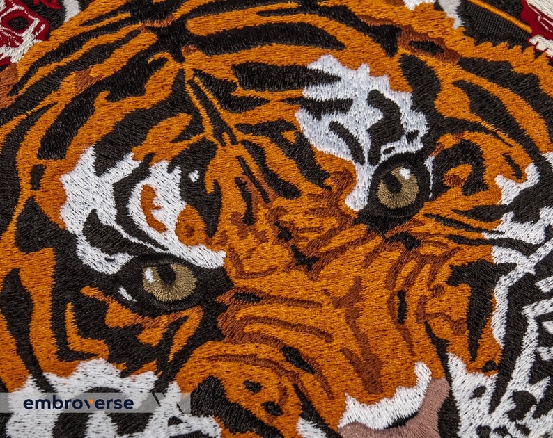 Tiger Patch: Embroidered Angry Wild Animal With Skulls - Large Iron On ...