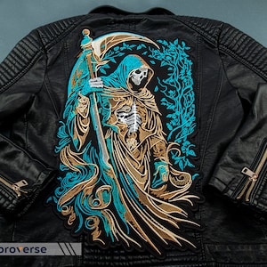 Grim Reaper Large Embroidered Patch - Death Back Patch - Skull-themed ...