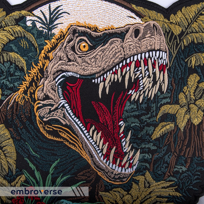 T-rex Head Back Patch - Majestic Dinosaur in Jungle Scene, Jurassic Era ...