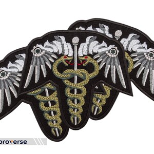 Medical Caduceus Patch - Snakes and Wings Symbol - Embroidered Iron on ...