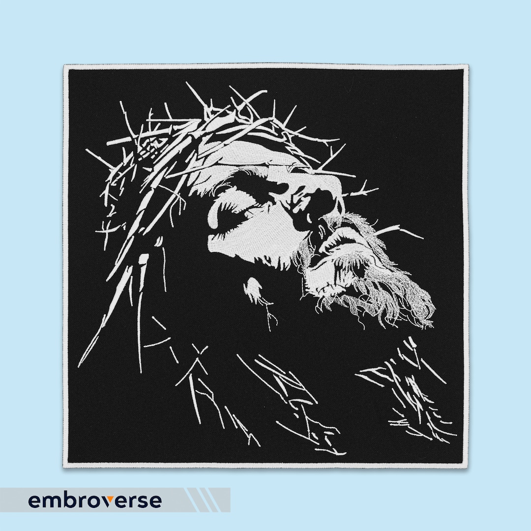 Black and White Jesus Embroidered Large Patch - Christian Apparel ...