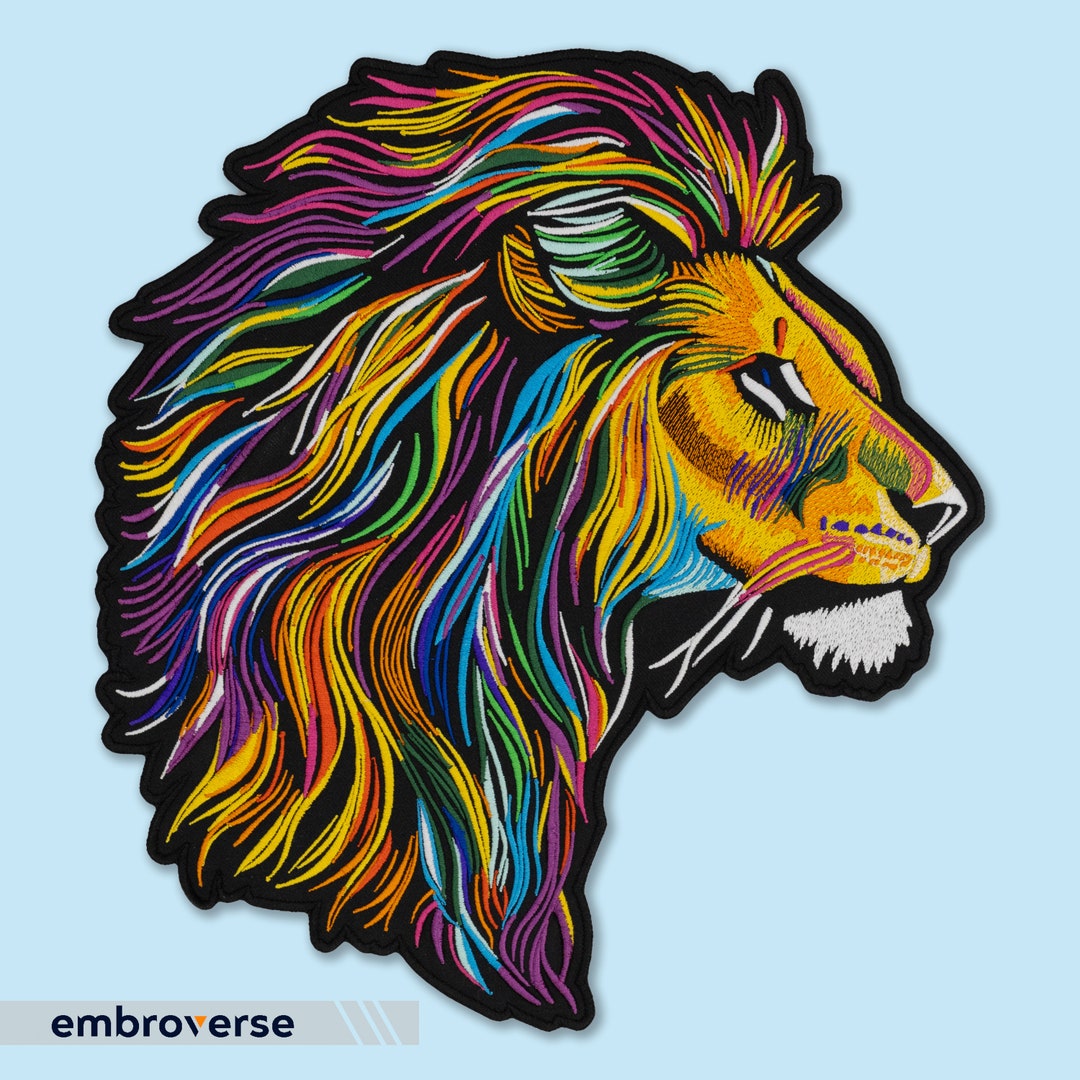 Colorful Lion Large Back Patch - Vibrant Animal King Head - Embroidered ...