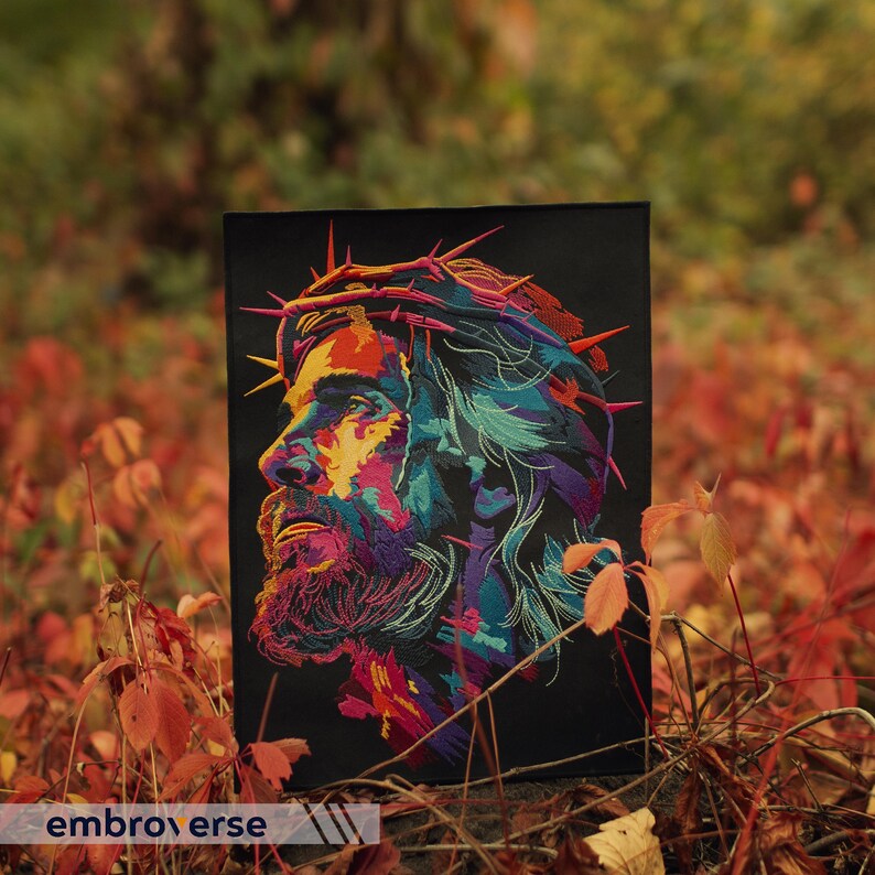 Vibrant Jesus Head Embroidered Large Patch - Faith Expression, Colorful ...
