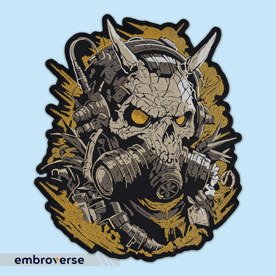 Horned Skull Gas Mask Large Back Patch, Post-apocalyptic Wasteland ...