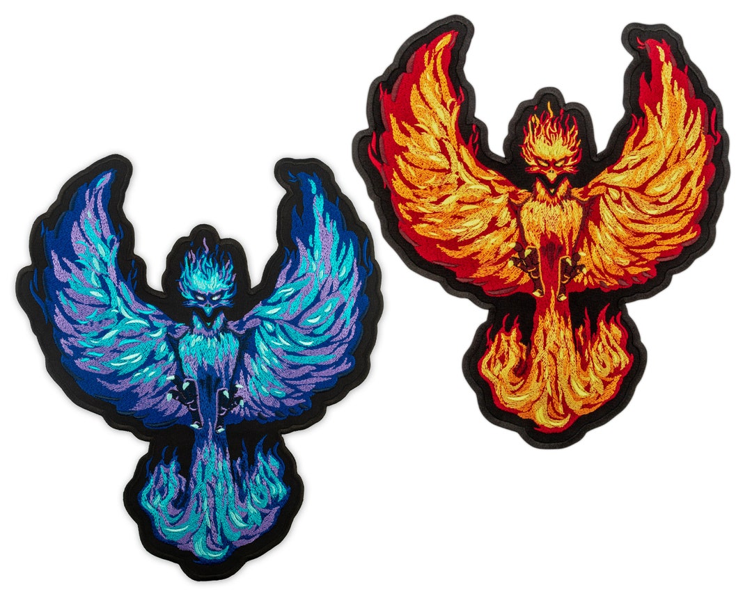Fire Phoenix Patch - Red Gold/ Purple Blue Mystic Bird - Embroidered ...