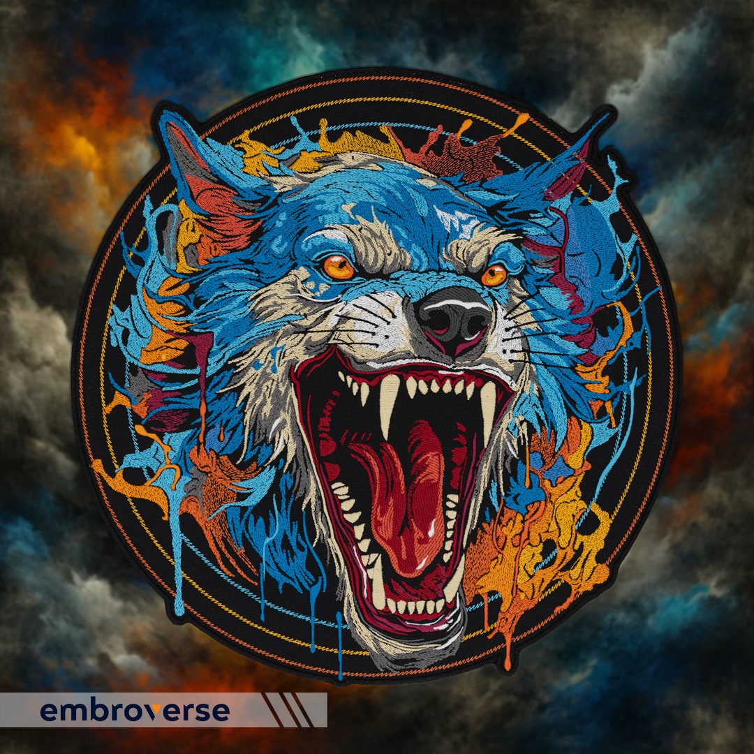 Fierce Blue Wolf Embroidered Patch - Large Iron-on Animal Applique ...