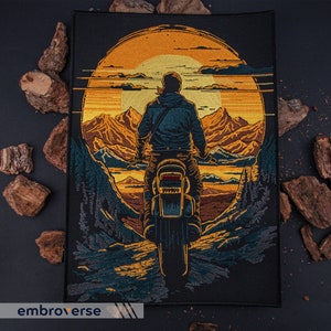 True Mountain Biker Large Back Patch, Embroidered Sunset Travel ...