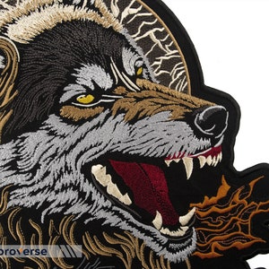 Fire Wolf Large Back Patch – Angry Wild Animal Head – Fierce Flames ...