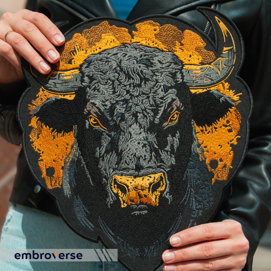 Brutal Bull Head Large Back Patch - Embroidered Powerful Animal Face ...