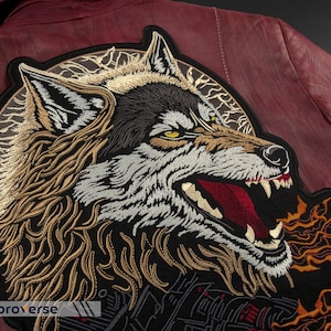 Fire Wolf Large Back Patch – Angry Wild Animal Head – Fierce Flames ...