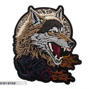 Fire Wolf Large Back Patch – Angry Wild Animal Head – Fierce Flames ...
