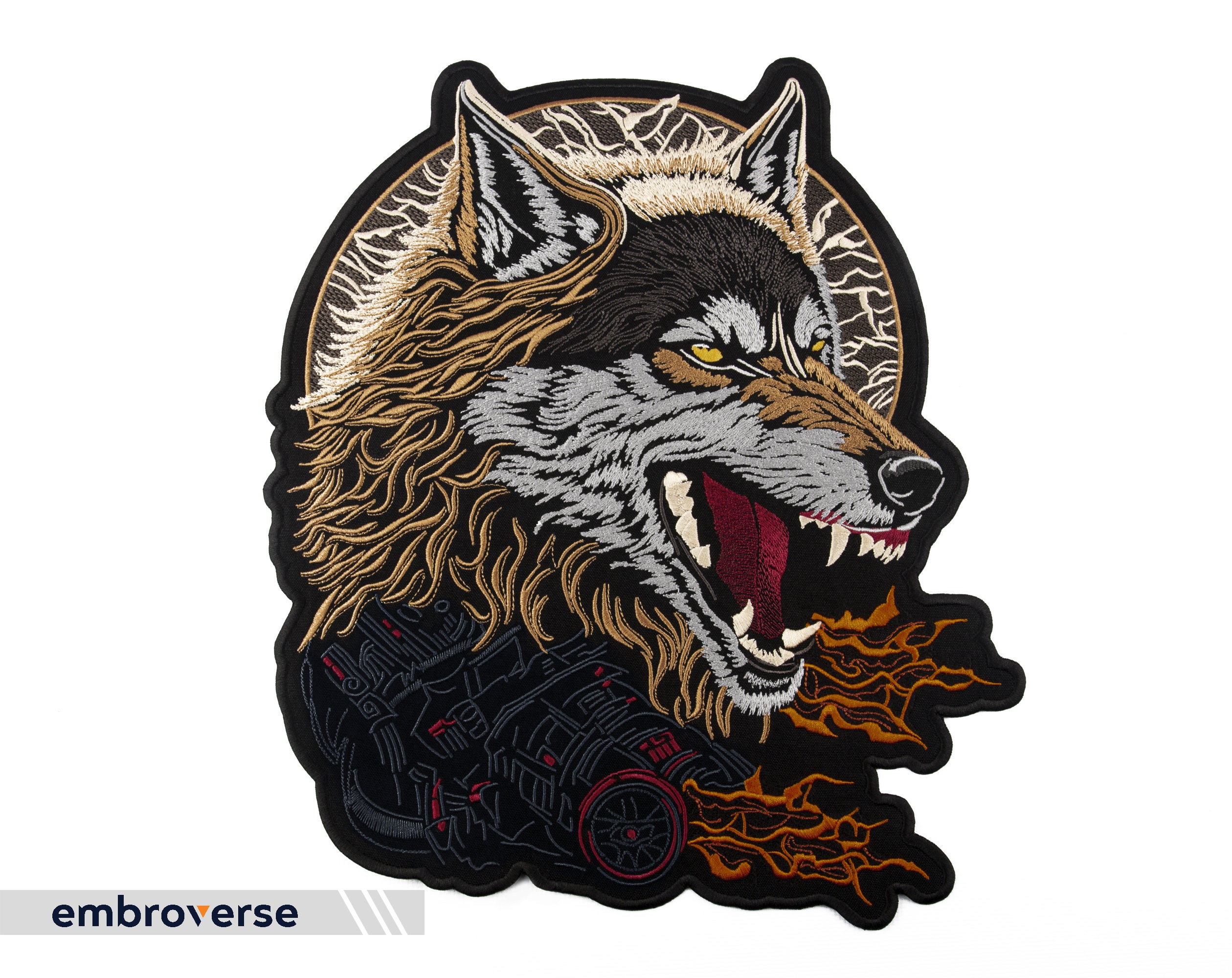Fire Wolf Embroidered Back Patch: Angry Animal Head With Flames - 3 ...