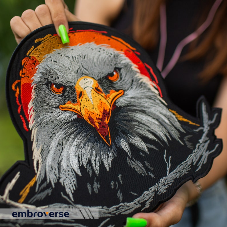 Bald Eagle Large Embroidered Patch - Majestic Wild Bird of Prey, Biker ...