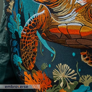 Lifelike Sea Turtle Large Back Patch - Realistic Oceanic Peaceful Animal, Coral Reef Nature ...