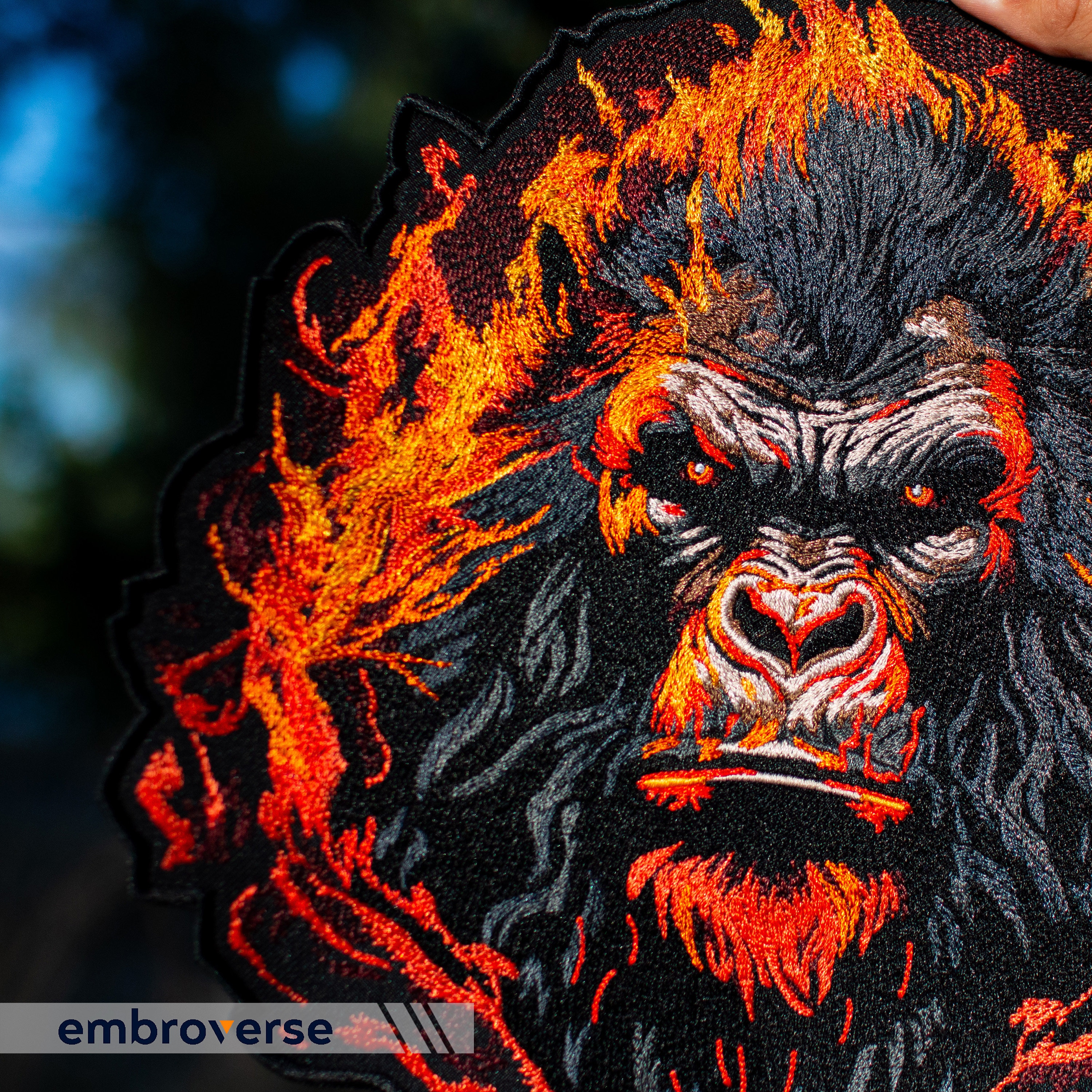 Fiery Gorilla Large Embroidered Patch - Fantasy Flaming Fierce Primate ...