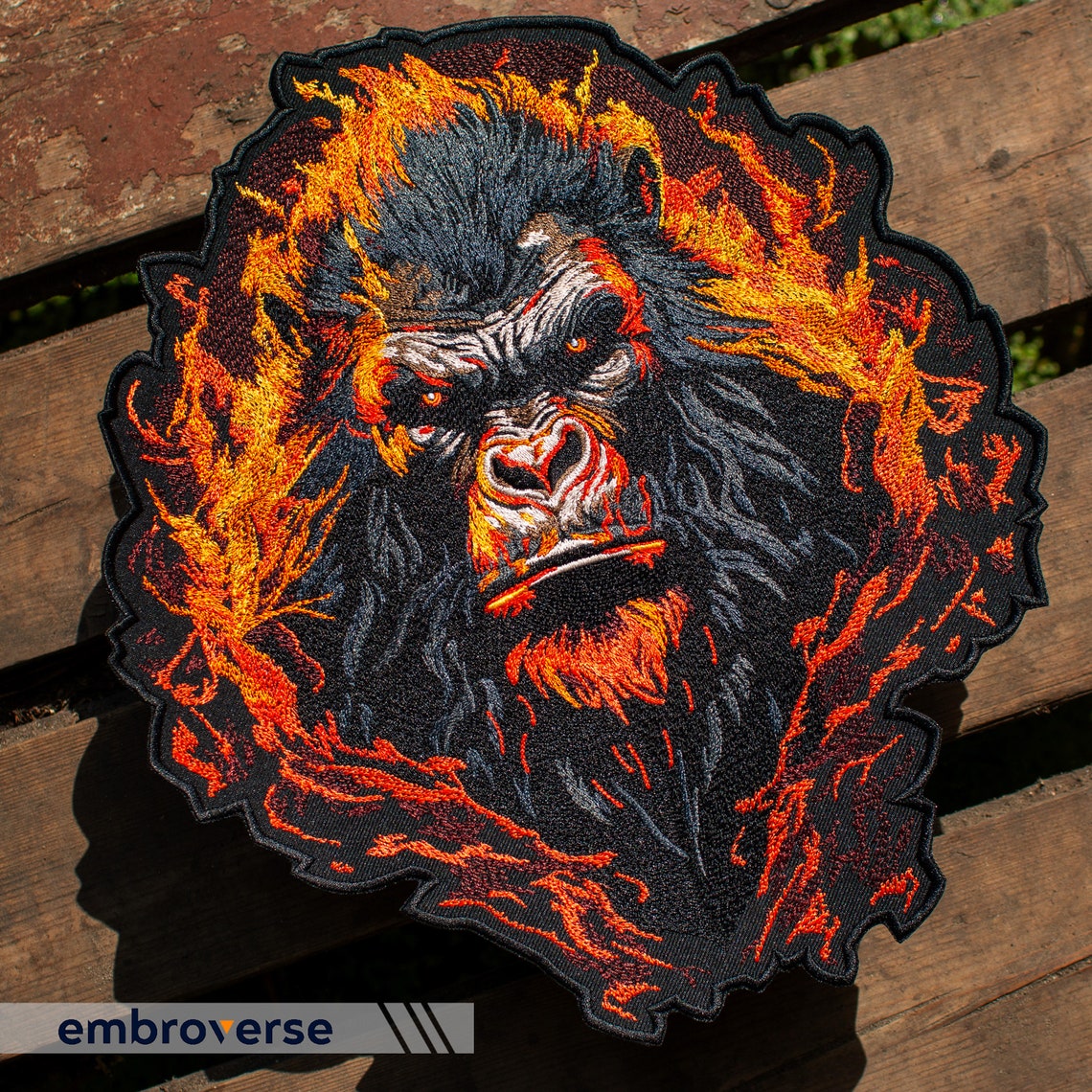 Fiery Gorilla Large Embroidered Patch - Fantasy Flaming Fierce Primate ...