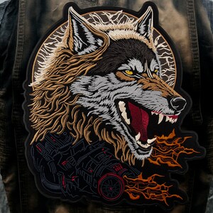 Fire Wolf Large Back Patch – Angry Wild Animal Head – Fierce Flames ...