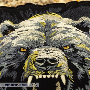 Brutal Grizzly Bear Large Back Patch - Embroidered Wild Angry Beast, Fierce Animal, Biker ...