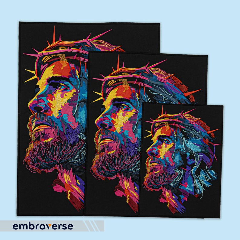 Vibrant Jesus Head Embroidered Large Patch - Faith Expression, Colorful ...