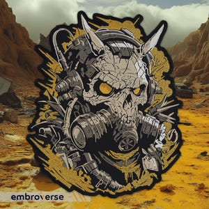 Horned Skull Gas Mask Large Back Patch, Post-apocalyptic Wasteland ...