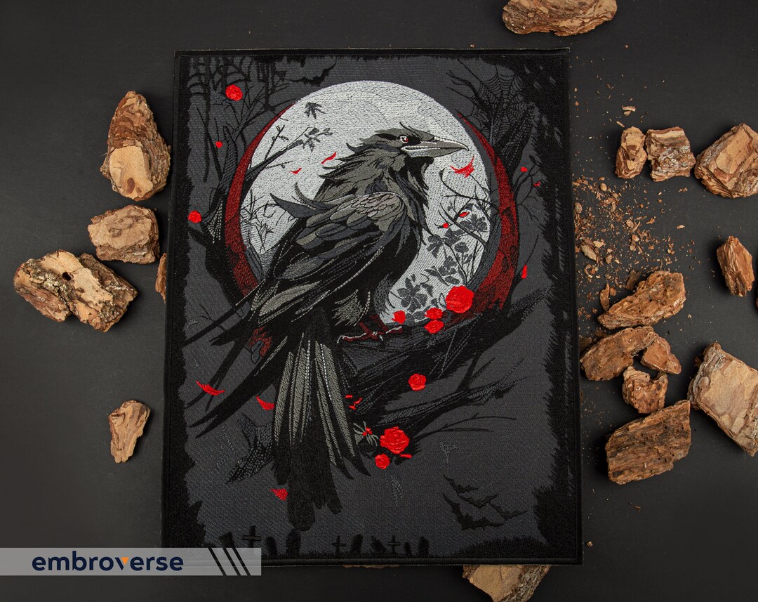 Gothic Raven Embroidered Back Patch: Macabre Crow Art Iron-on - Etsy