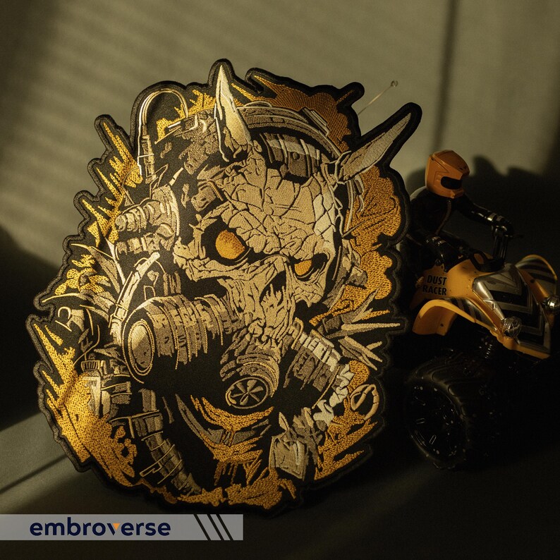 Horned Skull Gas Mask Large Back Patch, Post-apocalyptic Wasteland ...