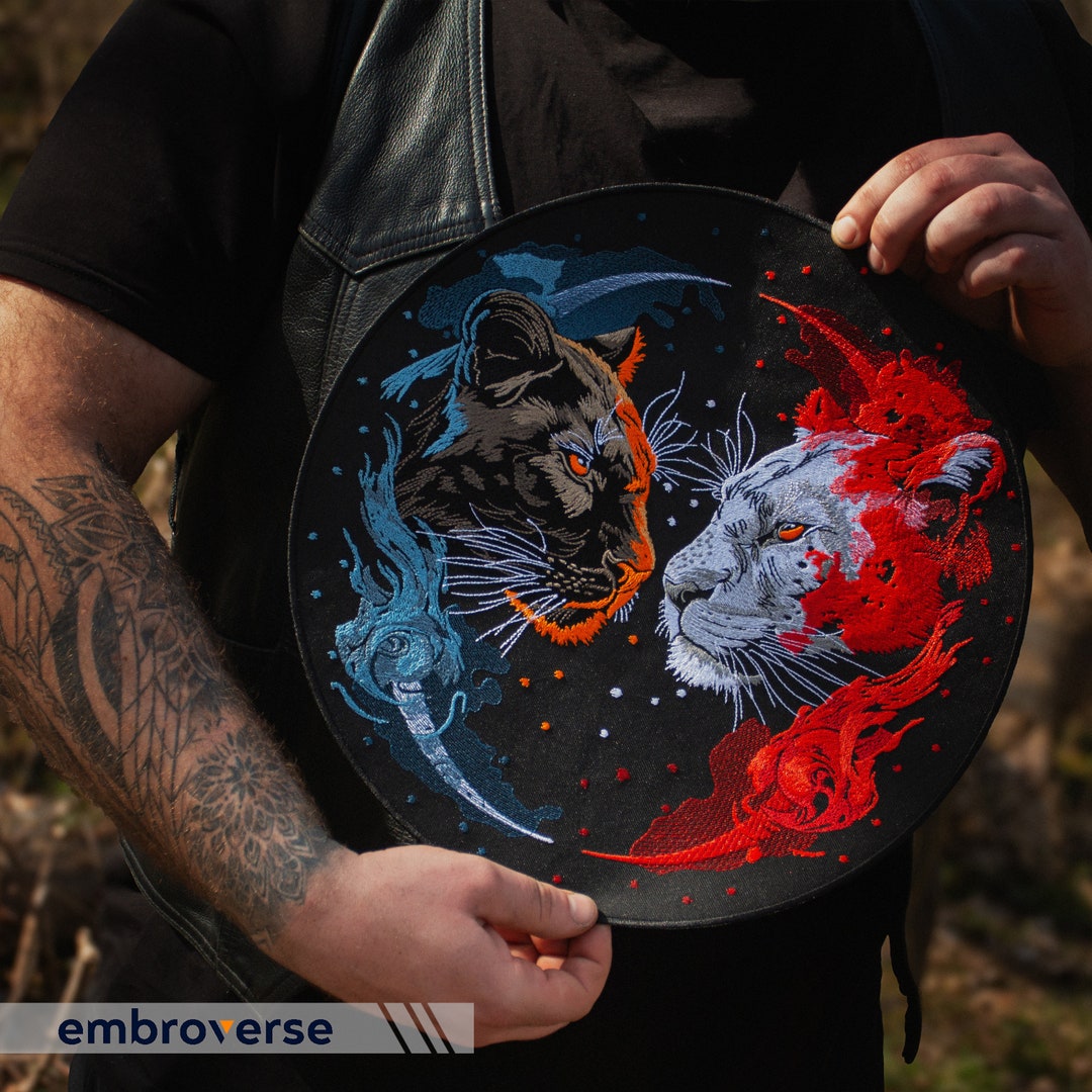 Yin Yang Panthers Large Embroidered Patch - Jungle Animal Duality ...