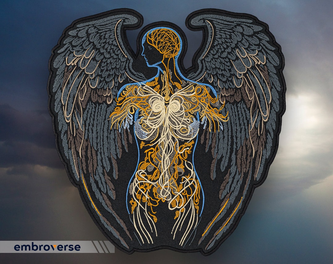 Anatomical Angel Embroidered Back Patch: Halloween Cosplay Iron-on (11 ...
