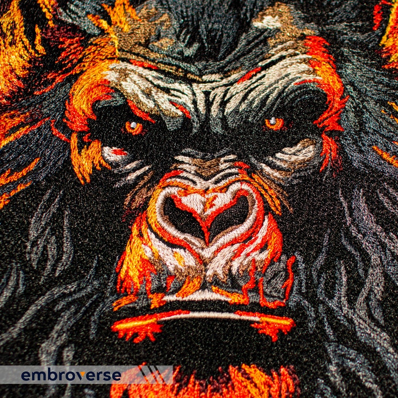 Fiery Gorilla Large Embroidered Patch - Fantasy Flaming Fierce Primate ...