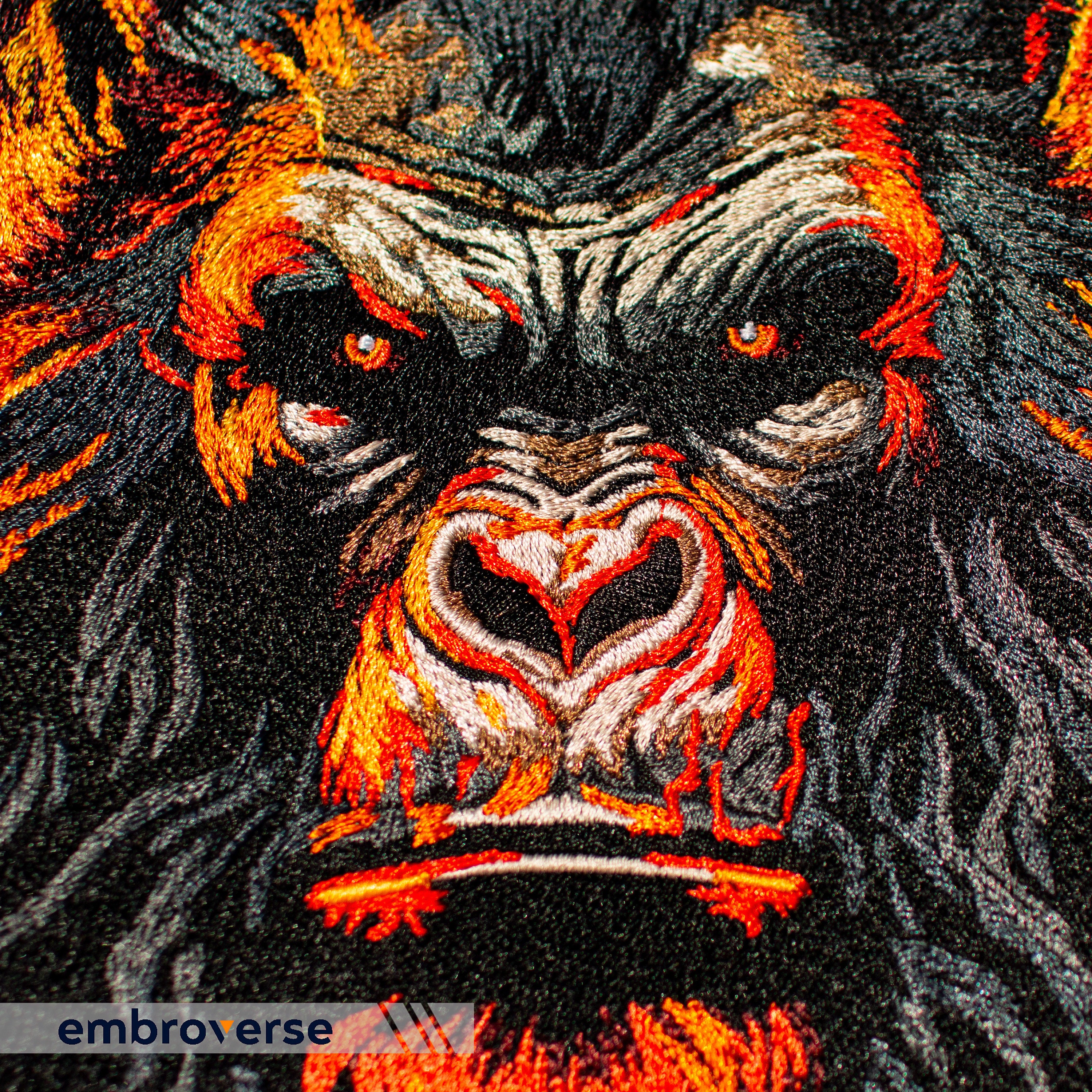 Fiery Gorilla Large Embroidered Patch - Fantasy Flaming Fierce Primate ...