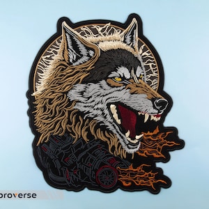 Fire Wolf Large Back Patch – Angry Wild Animal Head – Fierce Flames ...