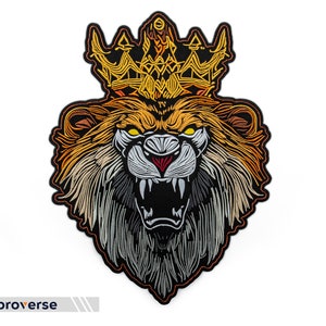 Royal Lion Large Back Patch - Golden King Crown - Angry Wild Animal ...