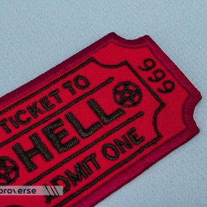 Ticket to Hell Patch - Admit One Embroidered Demon Funny Quote - Iron ...